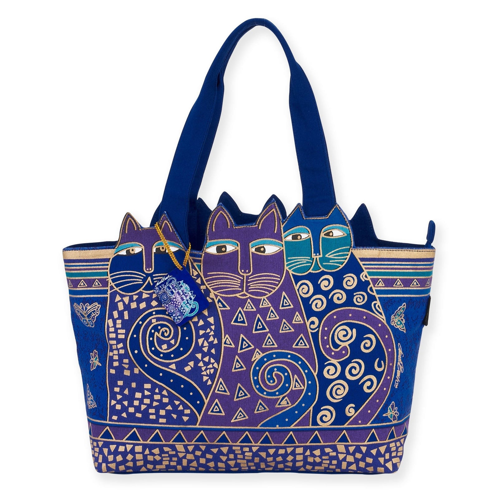 Indigo Cats Large Cutout Shoulder Tote | Laurel Burch Cat Tote
