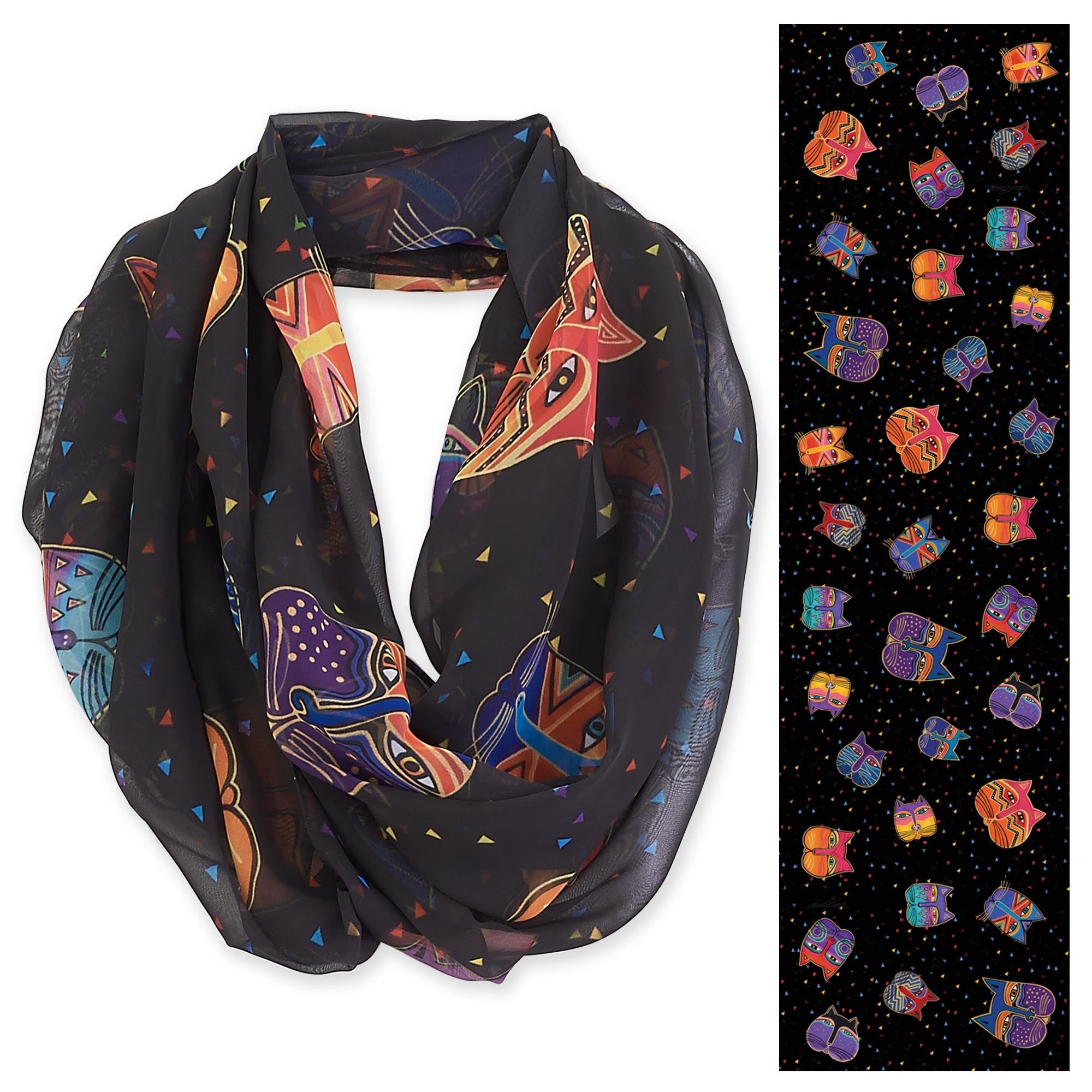 Feline Faces Infinity Scarf | Black/Multi | Laurel Burch Studios
