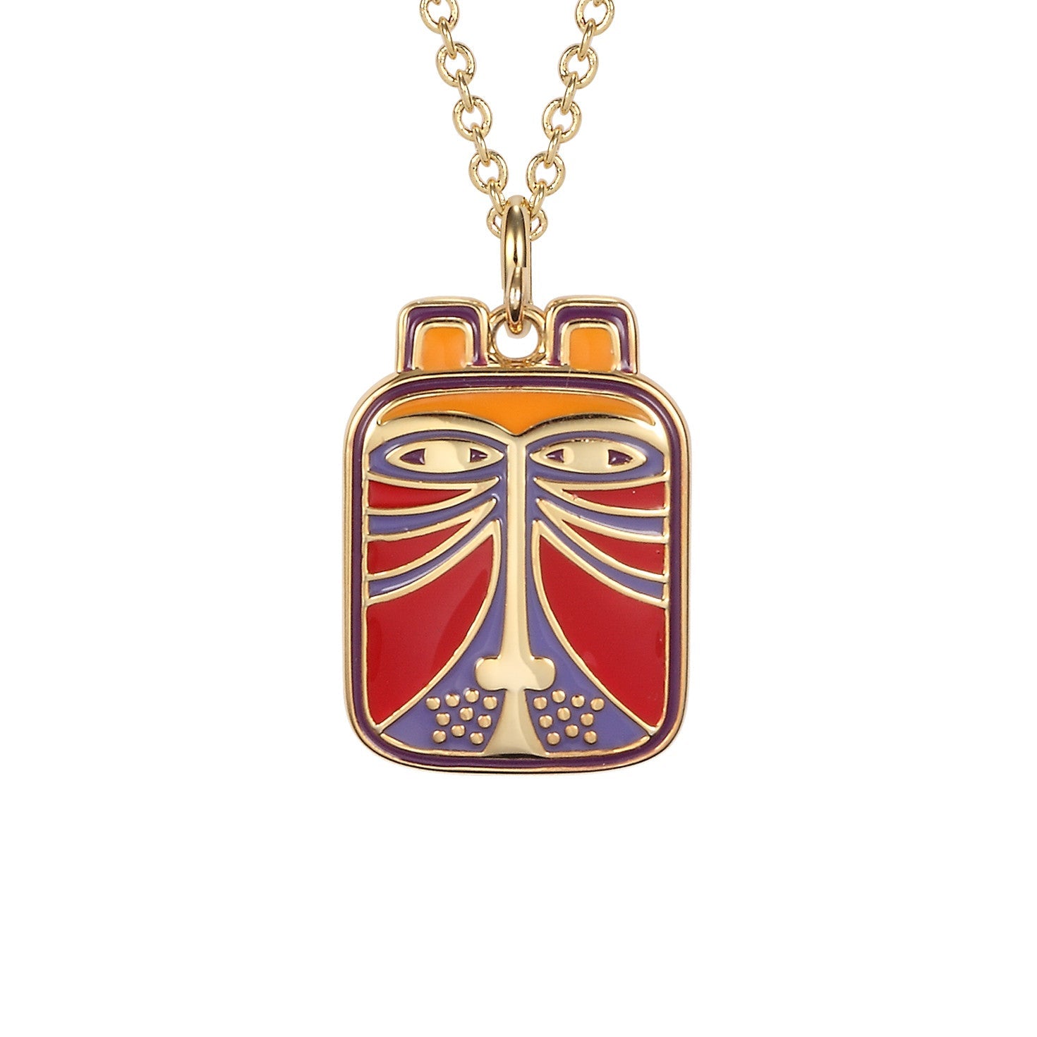 Toshio Cat Face Necklace | Gold/Red | Laurel Burch Studios
